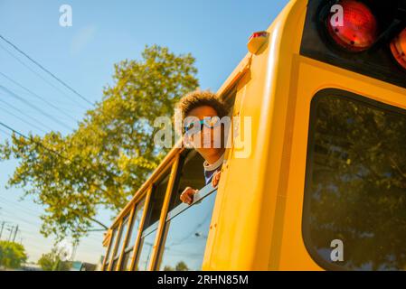 Thinking about winning while on the bus Stock Photo - Alamy
