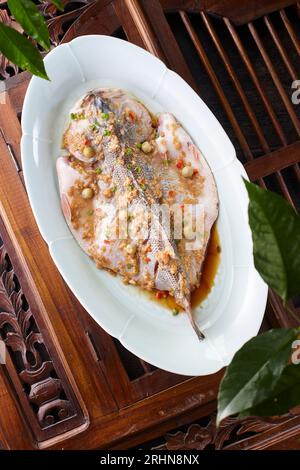 Chinese dishes steamed yellow croaker with Preserved Chinese Mustard ...