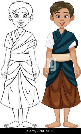 Colorful cartoon characters depicting Southeast Asian men in ...