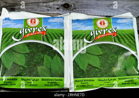 Cairo, Egypt, July 9 2023: Givrex Frozen Mulukhiyah, molokhia, molohiya ...