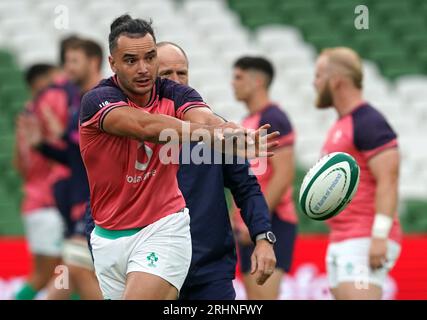 Ireland's James Lowe during the captain's run at the Aviva Stadium in ...