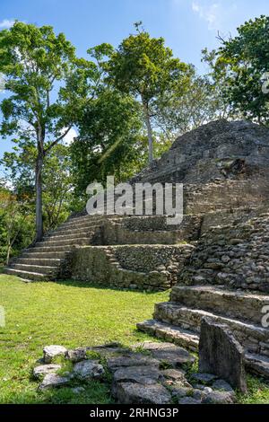 Steep stairs of Pyramid / Structure B1 on Plaza B in the Mayan ruins in ...