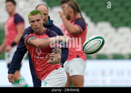 Ireland's Mack Hansen during the captain's run at the Aviva Stadium in ...
