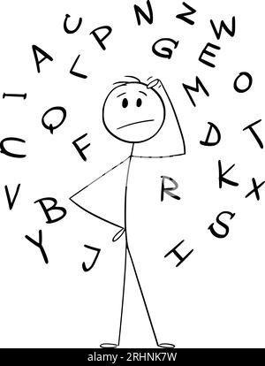 Businessman or person thinking about alphabet, reading, writing or ...