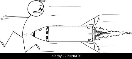 Person Running with Rocket or Missile, Vector Cartoon Stick Figure ...