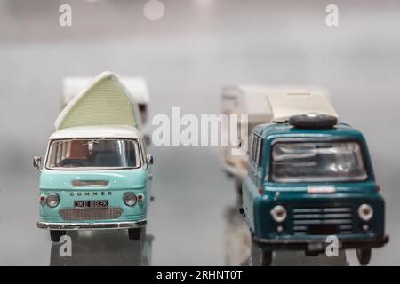Toy or model Volkswagen vans with pop-up tops for camping on display ...