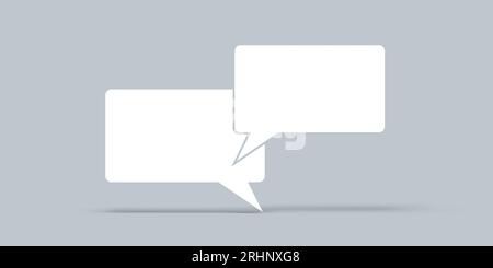 Two square overlapping and cut white empty speech bubble or balloons over orange background with ...