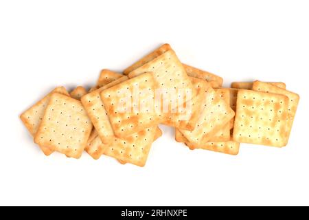 Square shortbread cookies isolated on white background. Stacked butter ...