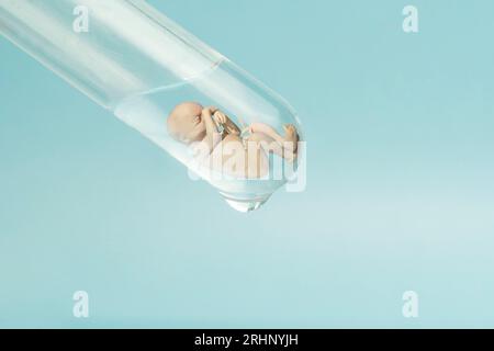 Artificial insemination. Test tube baby, IVF. A human embryo in a glass ...