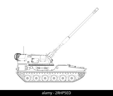 Self-propelled howitzer in line art. German 155 mm Panzerhaubitze 2000 ...