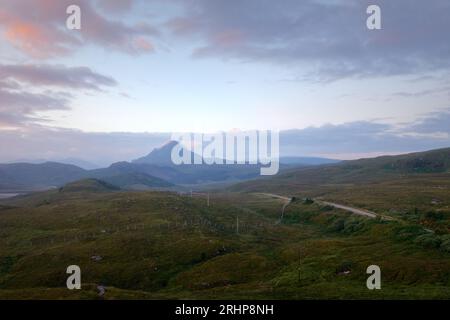 The western slope of Mount Ben Stack and the road through the valley at ...