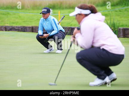 Chloe Williams lines up a putt on the 18th during day two of the ISPS ...