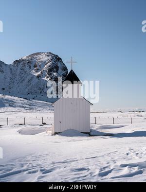 Chapel, Unstad, Lofoten, Norway, winter Stock Photo - Alamy
