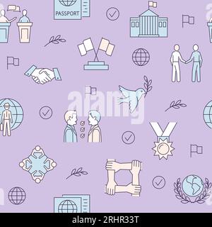 Diplomacy seamless pattern in line style. Diplomatic communication and ...