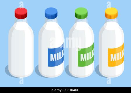 Isometric Milk boxes set. Milk pack mock-up. Natural dairy product. The ...