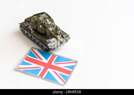 light tank apc on the United Kingdom (UK) flag background. 3d ...