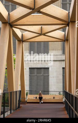 High Line Moynihan connector wooden truss bridge in Manhattan NYC Stock ...
