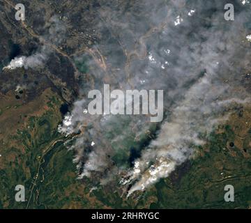 Smoke in boreal forest from wildfires in Banff National Park, Alberta ...