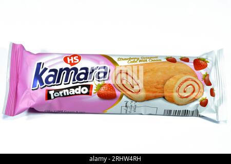 Cairo, Egypt, August 4 2023: Kamara tornado swiss roll cake filled ...