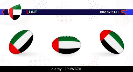 Rugby ball set with the flag of Arab League in various angles on ...