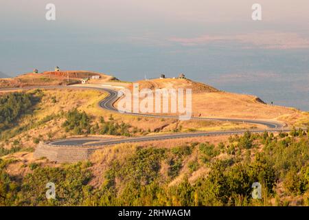 Scenic view of a meandering road at the Rift Valley View Point in Mbeya ...
