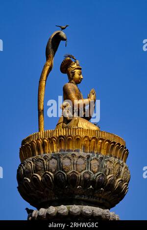 Nepal, Kathmandu, Durbar Square, King Pratap Malla statue, temples ...