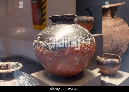 This is a stock image of a Keeladi museum pot, an ancient pot excavated ...