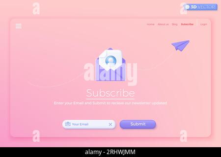 3D Subscribe to newsletter and promotions banner template. Invitation ...
