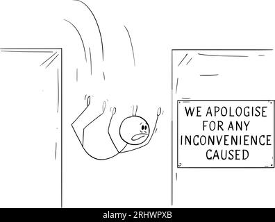 Person Looking at Apology Sign and Falling Down, Vector Cartoon Stick ...
