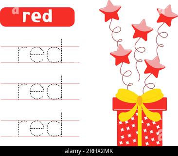 Learning colors. Red color. Flashcard for kids. Cute cartoon characters ...
