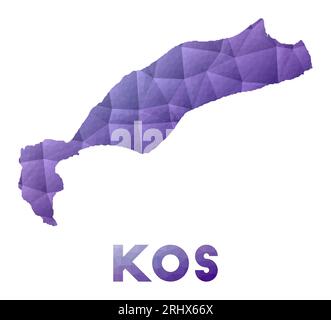 Polygonal map of Kos. Geometric illustration of the island in emerald ...