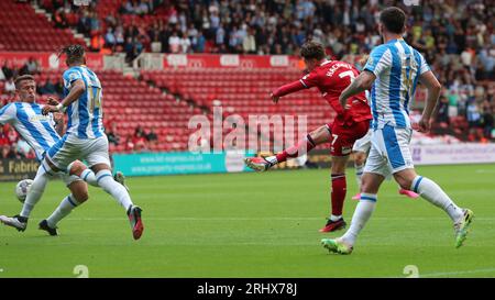 Hayden Hackney of Middlesbrough shoots to score during the Carabao Cup ...