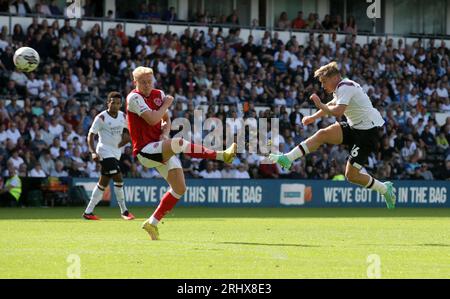 Derby County's Liam Thompson has a shot on goal during the Sky Bet ...