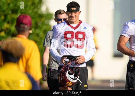 Washington Commanders wide receiver Brycen Tremayne approaches the ...