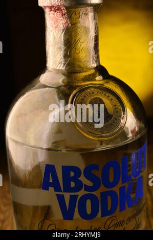 Bottle of Absolute Vodka close up Stock Photo - Alamy