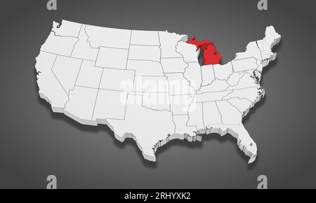 Michigan red highlighted in map of the United States of America Stock ...