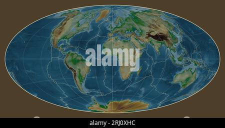 Physical map of the world in the Aitoff projection centered on the ...