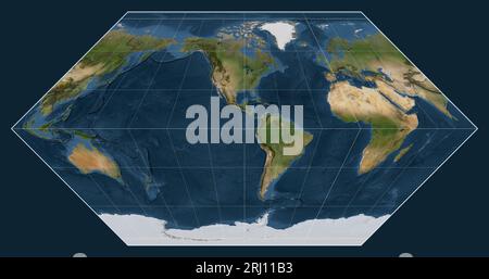 Satellite map of the world in the Eckert I projection centered on the ...