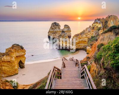 Boardwalk and Stairs to Camilo Beach at Sunrise Camilo Beach,Praia do ...