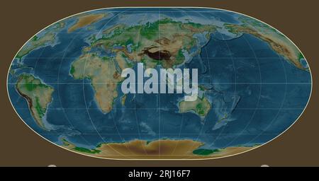 Physical map of the world in the Loximuthal projection centered on the ...