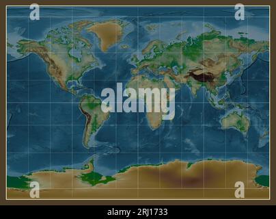 Physical map of the world in the Miller Cylindrical projection centered ...