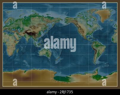 Physical map of the world in the Miller Cylindrical projection centered ...