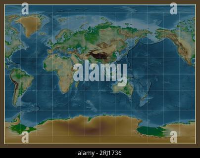Physical map of the world in the Miller Cylindrical projection centered ...