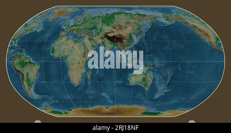 Physical map of the world in the Robinson projection centered on the ...