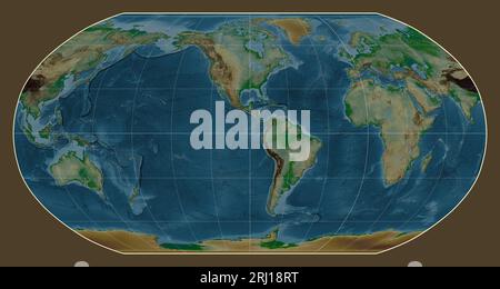 Physical map of the world in the Robinson projection centered on the ...
