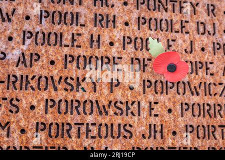 Poppy on Memorial Wall, IBCC, Lincoln, Lincolnshire, England, UK Stock ...