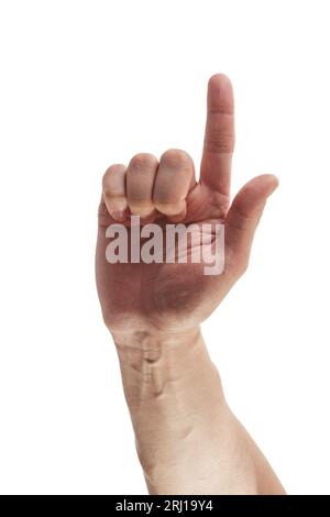 Man hand tap transparent screen isolated on white background Stock ...