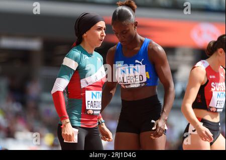 August 20, 2023: Fasihi Farzaneh (Iran) prepairing her marks before the 100 metres qualification ...