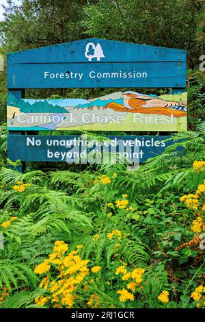 Cannock Staffordshire UK 12 Aug 2023 Entrance sign to Cannock Chase ...