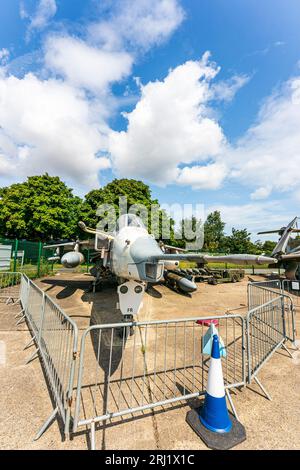 RAF fighter jet, SEPECAT Jaquar GR.3, on display outside the RAF ...